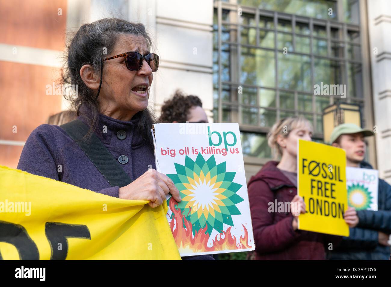 London, UK, 12 April 2025. Activists from Fossil Free London, Energy ...