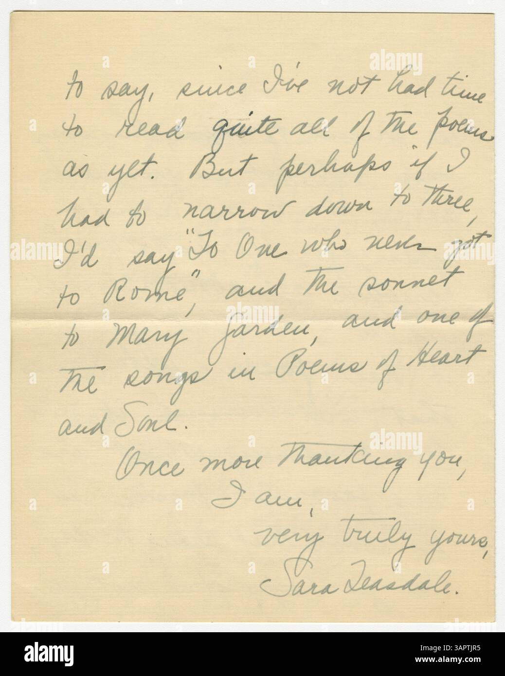 In a letter to Robert Underwood Johnson, Sara Teasdale conveys her ...