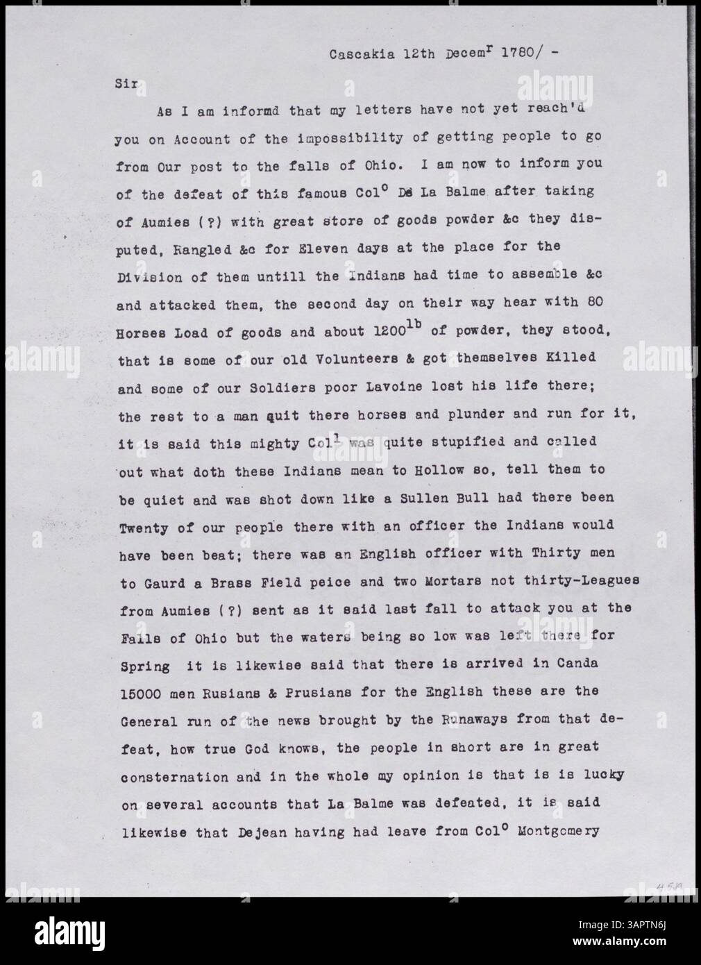 Letter dated December 12, 1780, from R. McCarty to George Rogers Clark ...