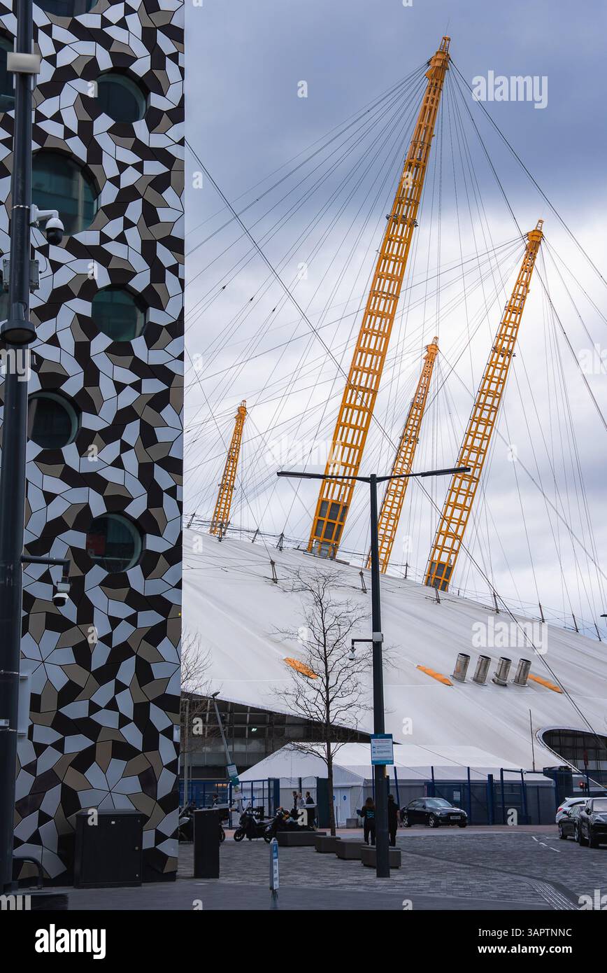O2 Arena and Modern Building with Geometric Facade in London Stock ...