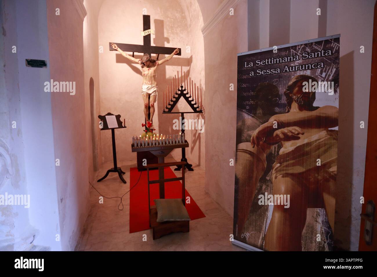 Statues of the procession of the Dead Christ inside the church on the ...