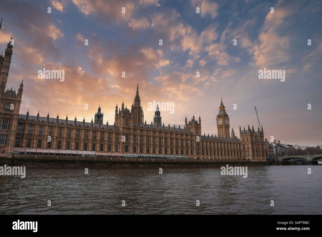 Palace of Westminster and Elizabeth Tower at Sunset in London Stock ...