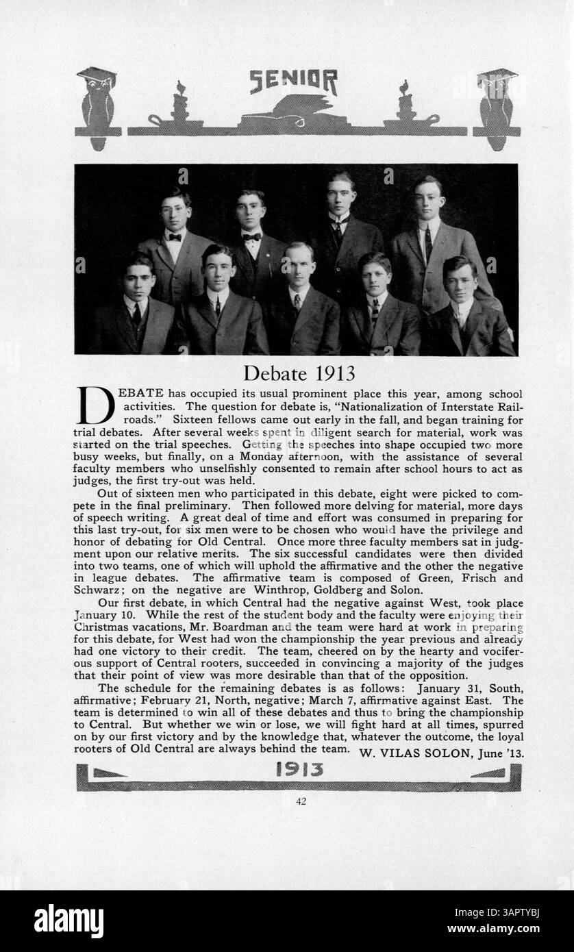 The 1913 yearbook, 'The Senior,' from Central High School documents the ...