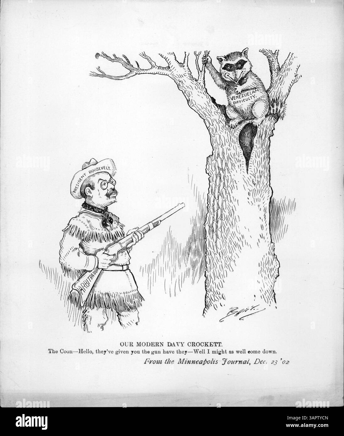 'Our Modern Davy Crockett' humorously depicts President Roosevelt with ...