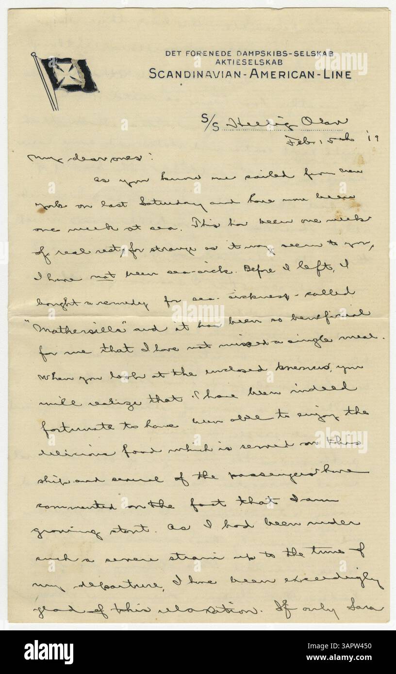Ernst writes a letter from onboard the S.S. Hellig Olav, dated February ...