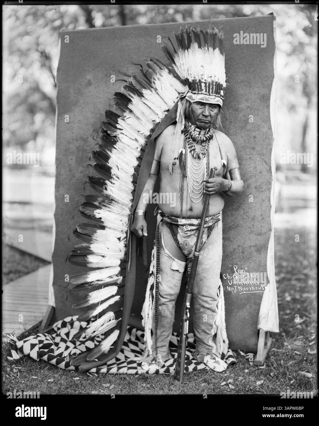 Photograph of Peo, Chief of the Umatilla Tribe, wearing a war bonnet ...