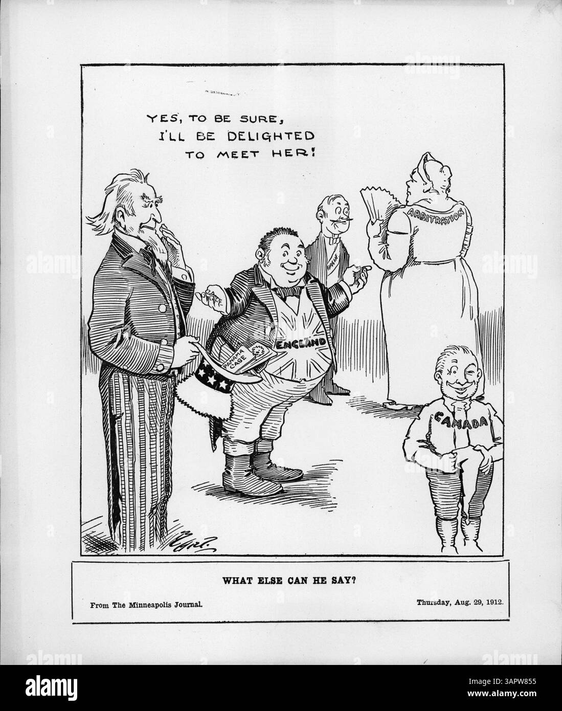 The political cartoon 'What Else Can He Say?' depicts Uncle Sam ...
