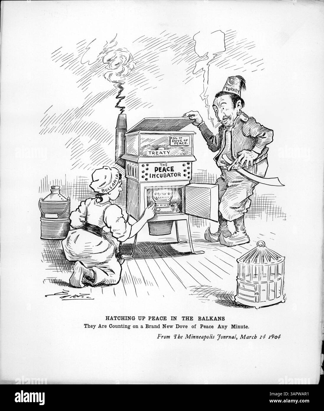 A political cartoon depicting Turkey and Bulgaria as they incubate an ...
