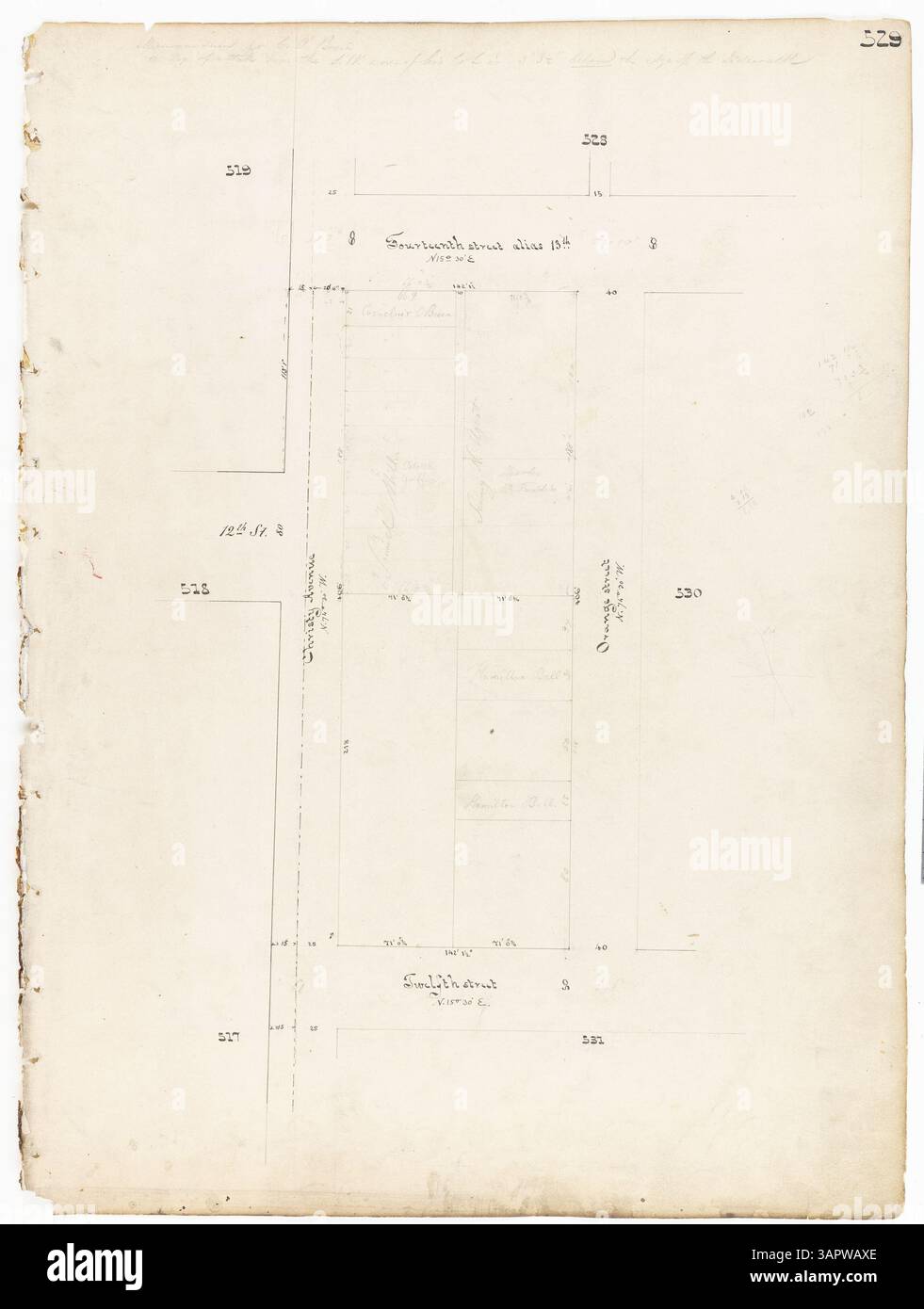 Historical map of blocks 489-492 and 505-656, showing landowners in ...