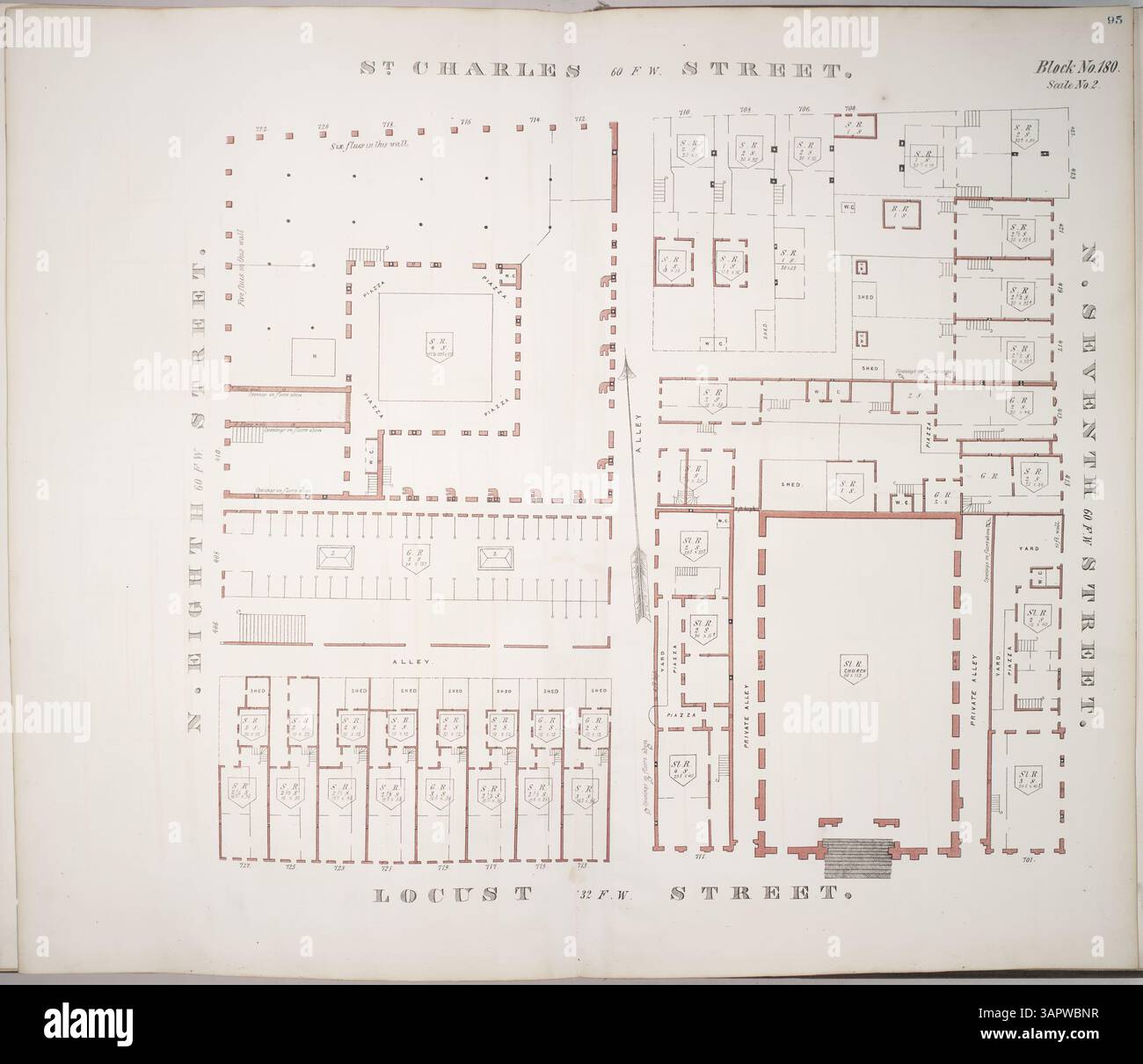 This 1870 insurance map by A. Whipple & Co. details Block 180 in St ...