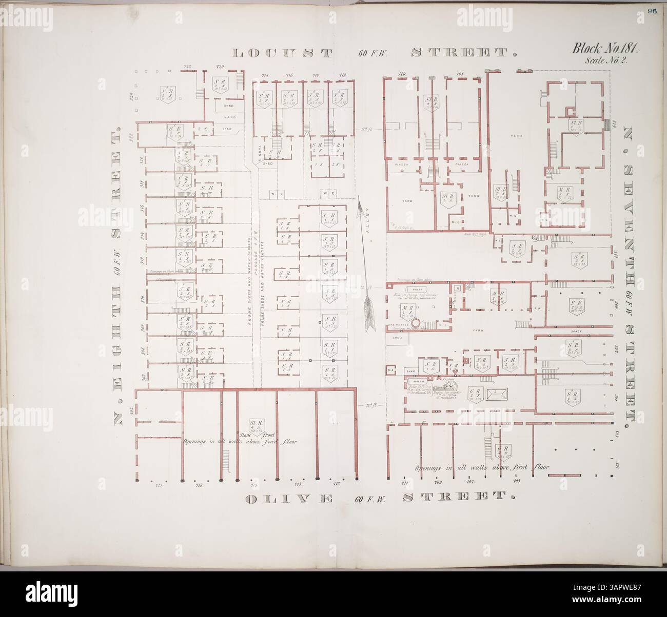 This 1870 insurance map by A. Whipple & Co. shows the layout of Block ...