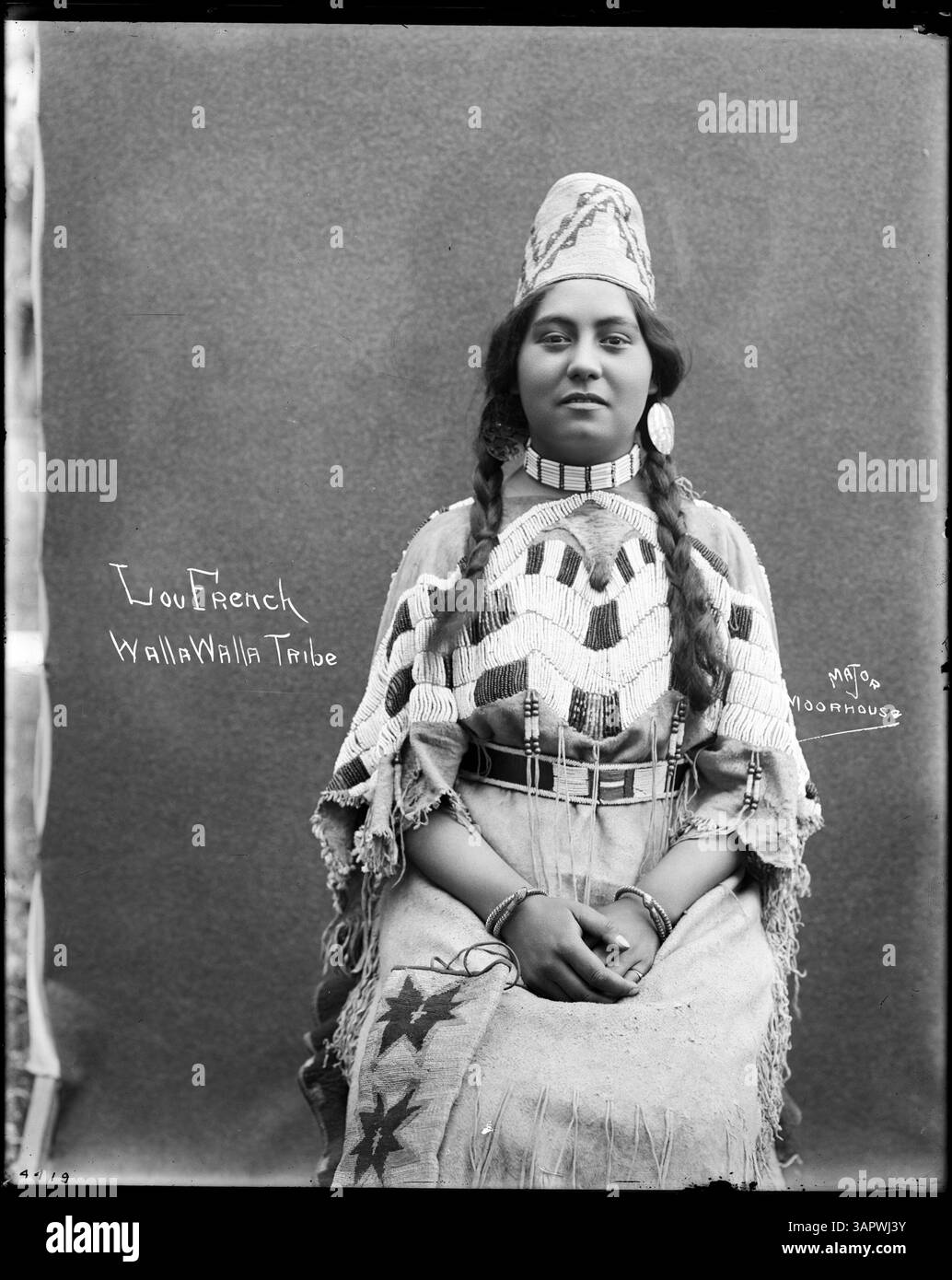 Photograph of Lou French, a Walla Walla Indian, in traditional regalia ...