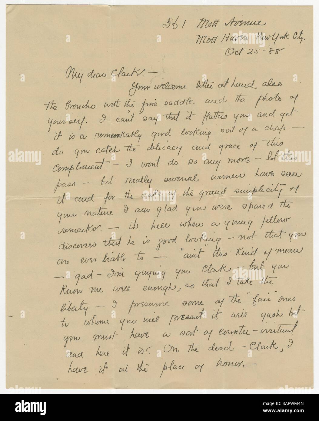 Fred Remington's letter to P.H. Clark, signed on October 25, 1888 in ...