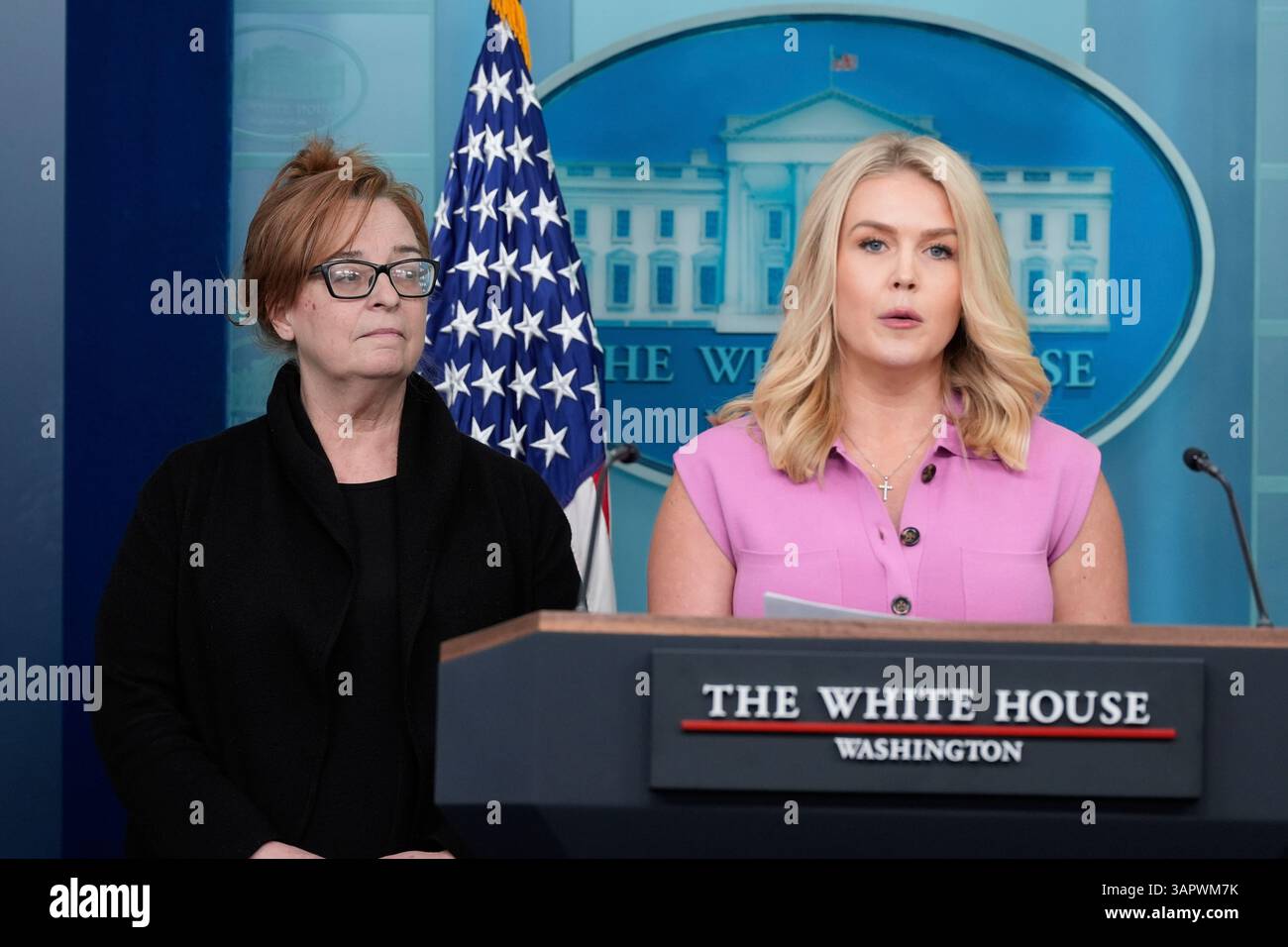White House press secretary Karoline Leavitt speaks with reporters in ...