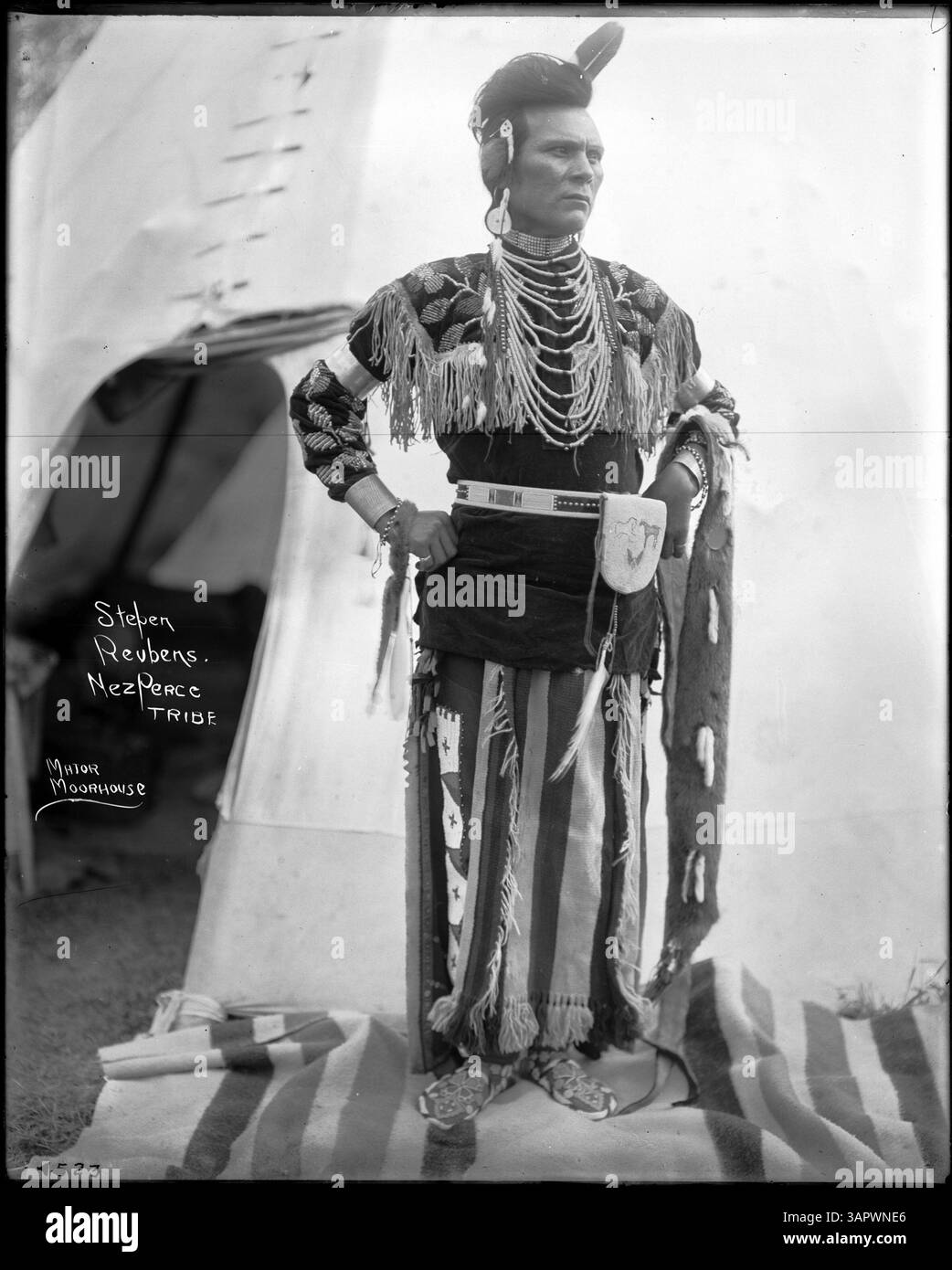 Photograph of Stephen Reubens, a Nez Perce tribal member, dressed in ...