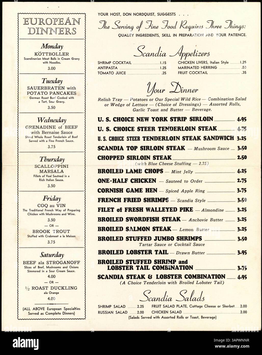 The Scandia Restaurant menu includes a variety of appetizers, entrees ...