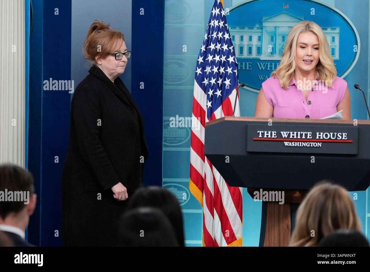 White House press secretary Karoline Leavitt speaks with reporters in ...