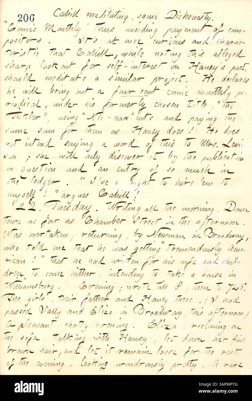 An entry from Thomas Butler Gunn's diaries, detailing Frank Cahill's ...