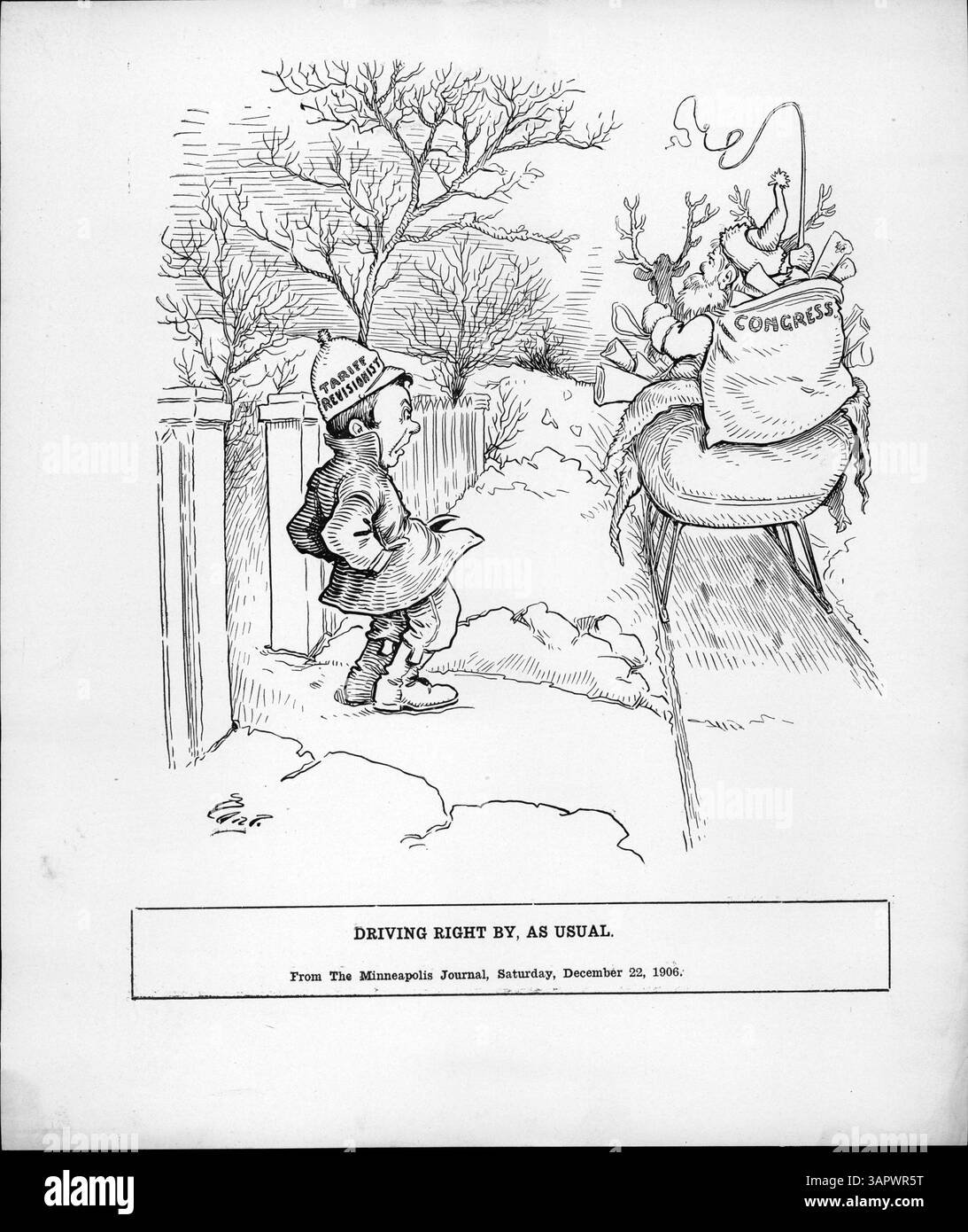 This cartoon from the 1900s humorously depicts Santa in his sleigh ...