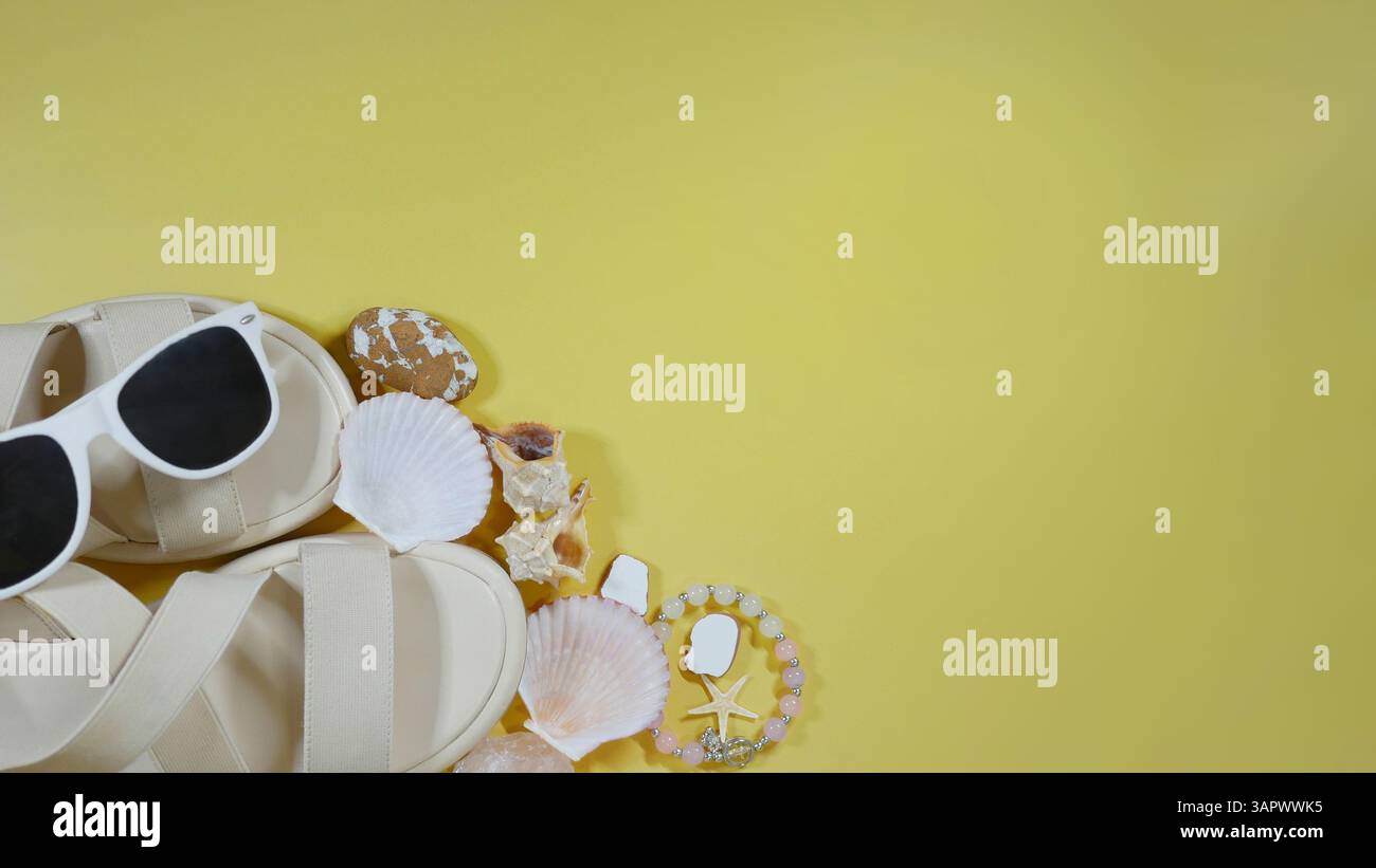 Summer travel vacation mood layout lifestyle spa or wellness concept with beach accessories and ...