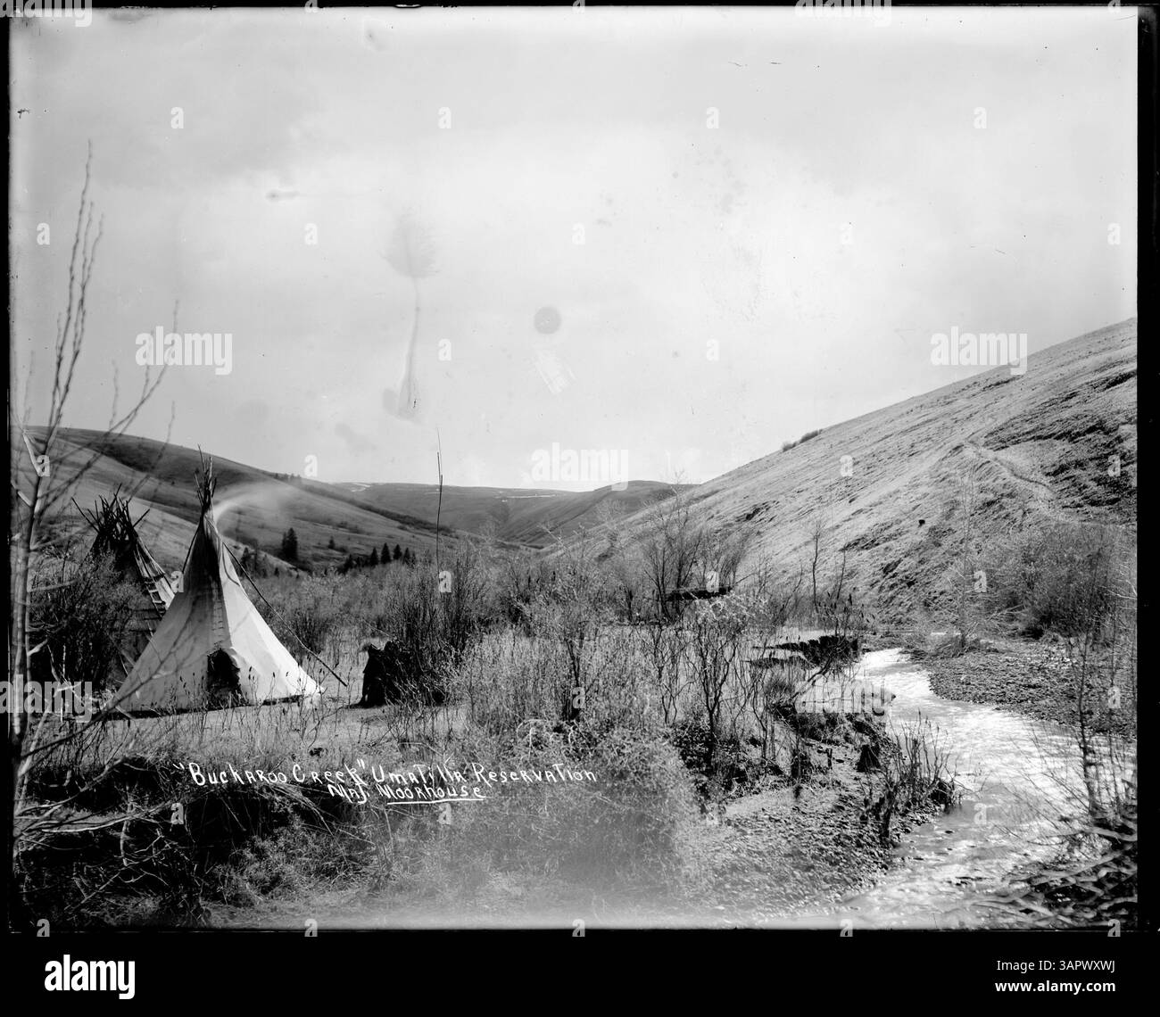 This photograph by Lee Moorhouse shows Indian camps on Buckaroo Creek ...