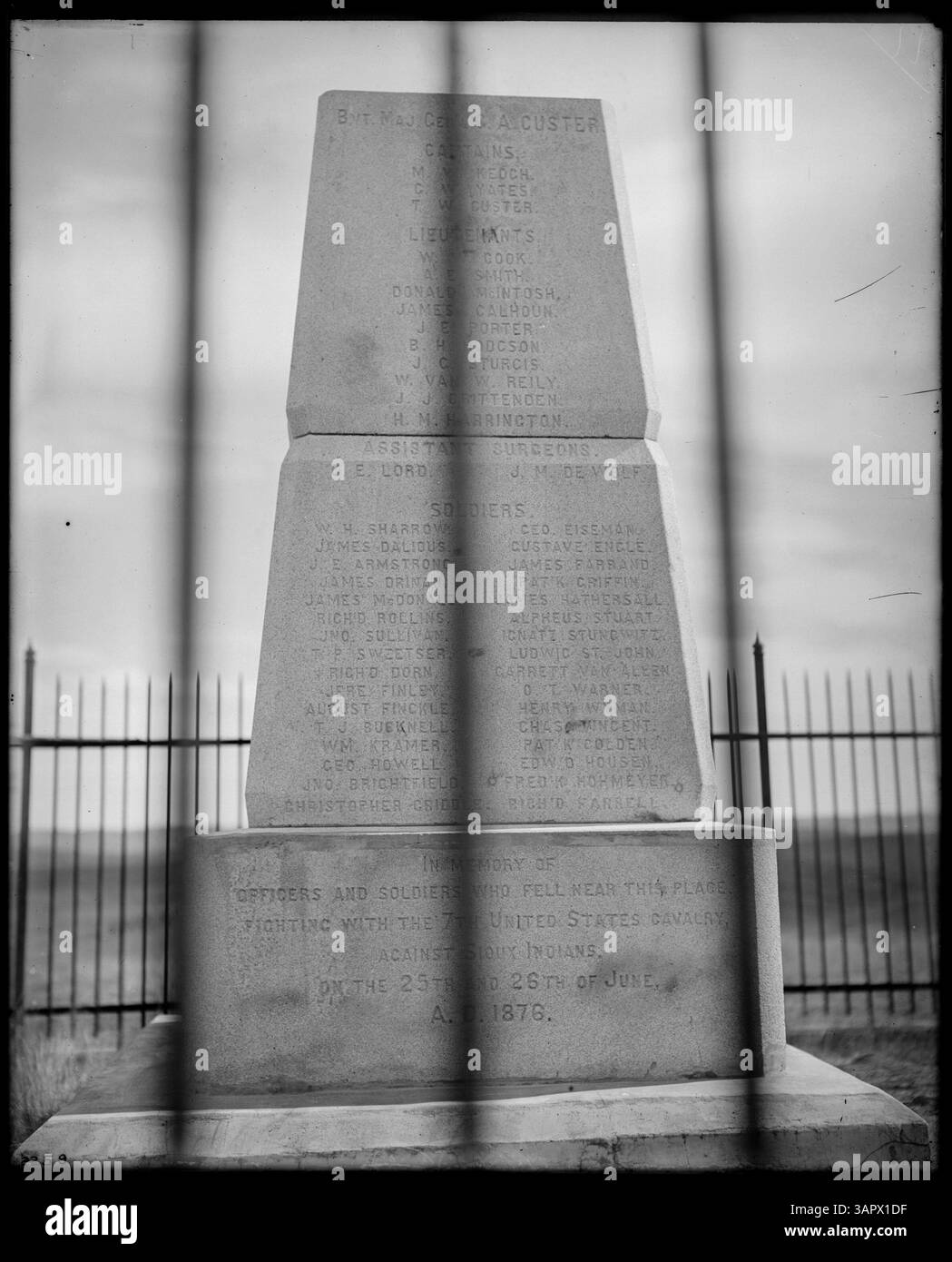 This photograph shows a close-up of the Custer monument at the Custer ...