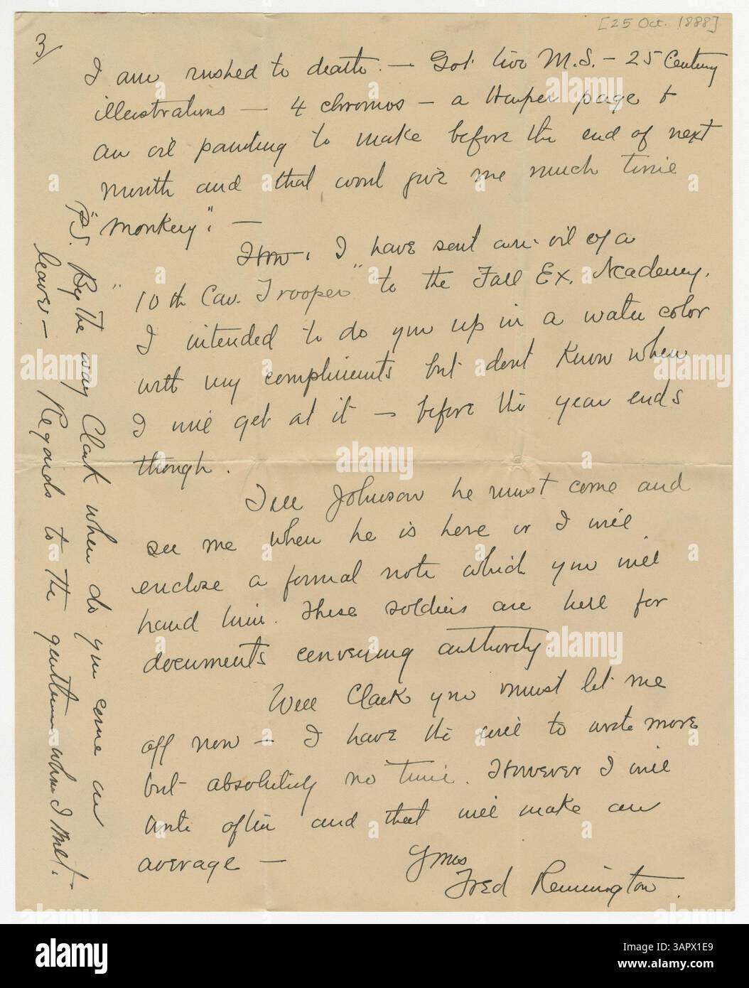 This signed letter by Fred Remington, written on October 25, 1888, from ...
