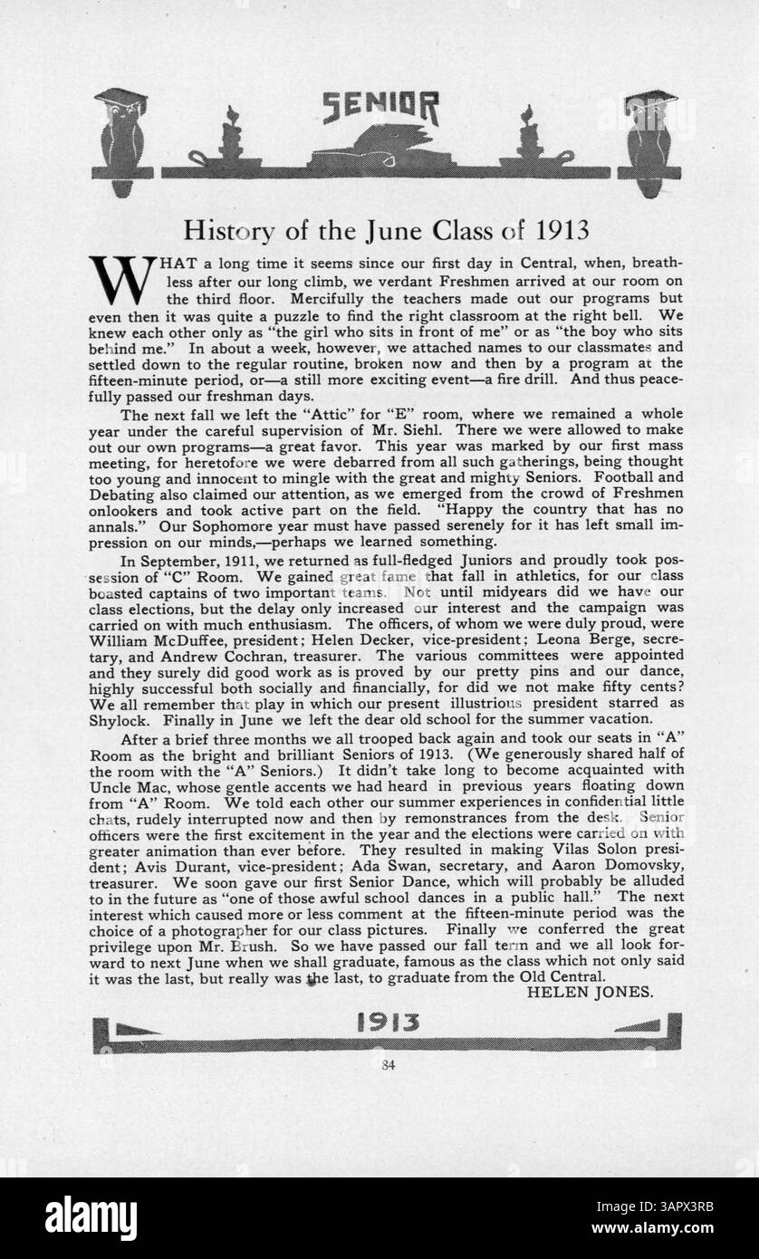 The 1913 yearbook of Central High School documents the school's ...