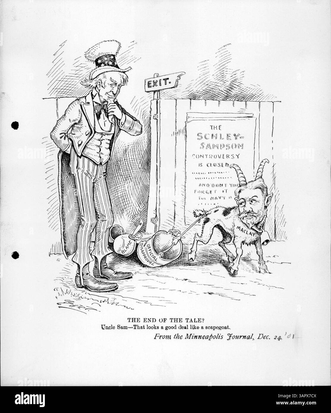 This political cartoon features Uncle Sam stroking his beard as goat ...