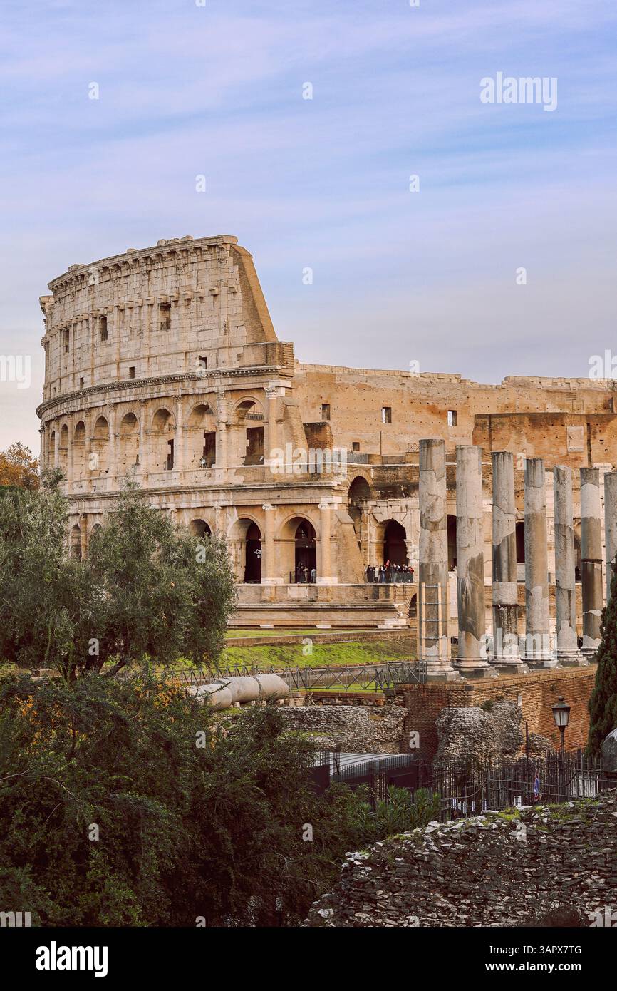 Panoramic view of old Colosseum in Rome. Beautiful popular of ancient ...