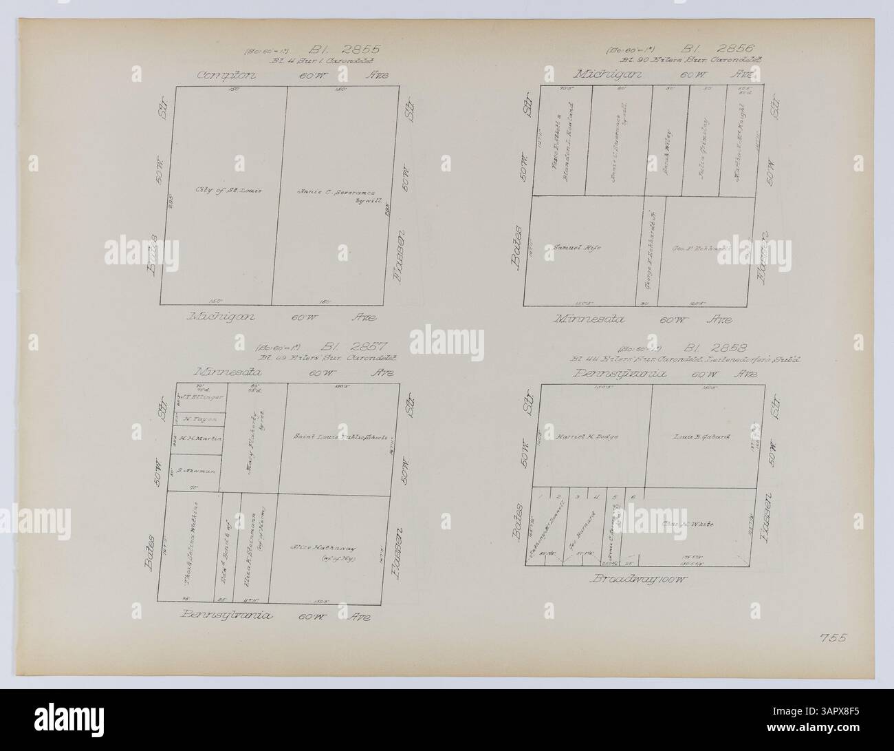 This document shows the layout of city blocks in St. Louis from 1888 to ...