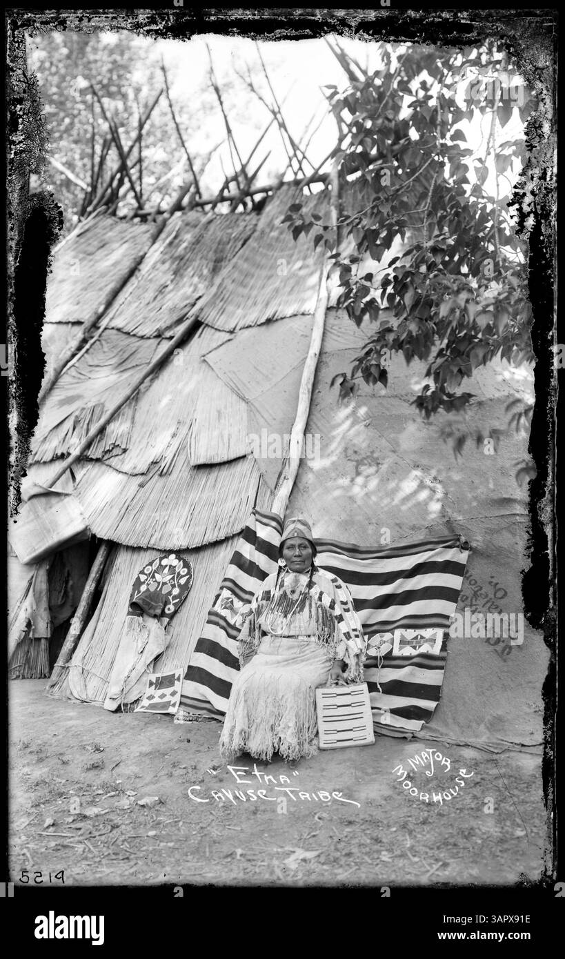 This photograph captures Queen Etna, a Cayuse tribal woman, dressed in ...