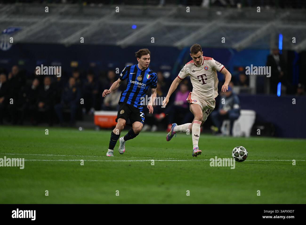 Milan, Italy. 16th April, 2025. Nicolò Barella of FC Inter and Josip ...