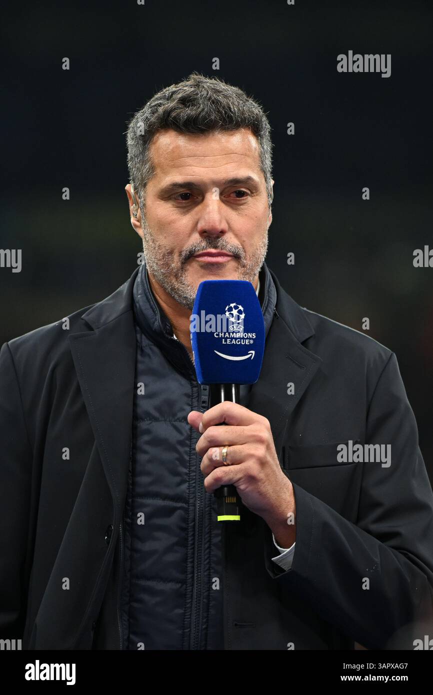 Milan, Italy. 16th April, 2025. Júlio César Soares Espíndola before the UEFA Champions League ...