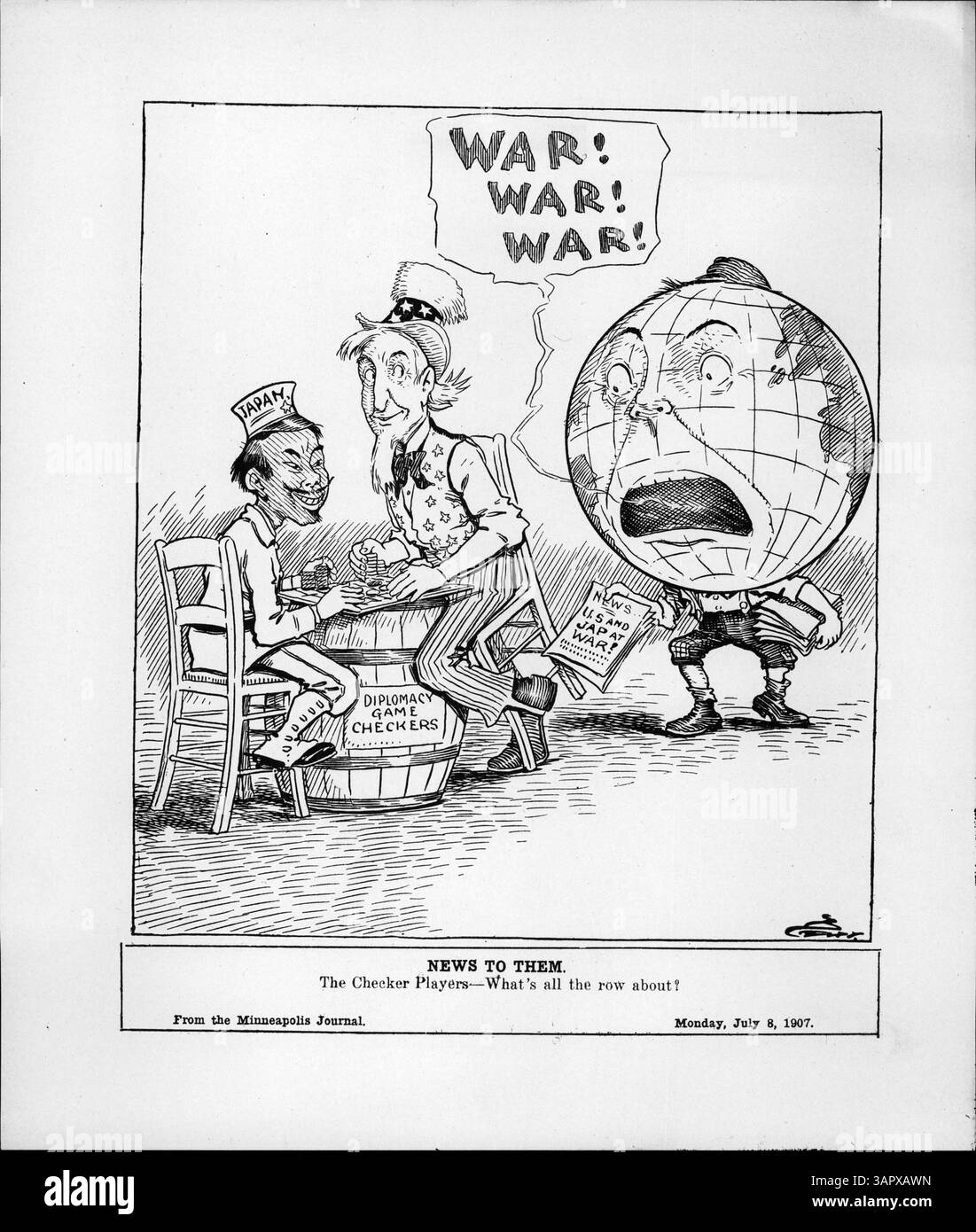 The political cartoon titled 'News To Them' shows Uncle Sam and Japan ...