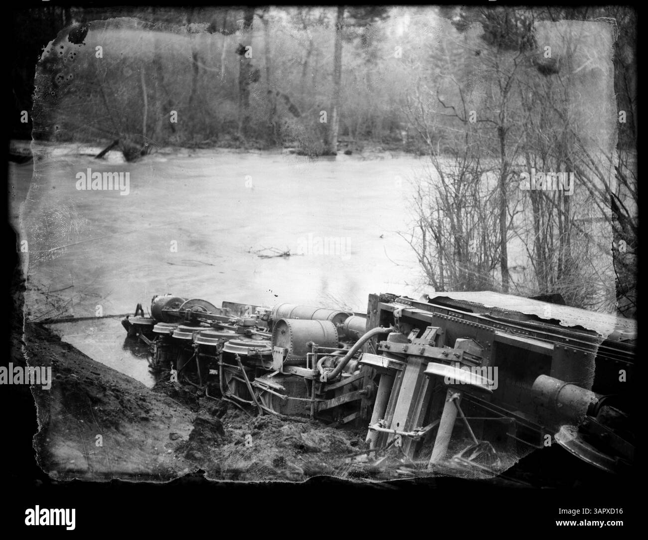 This Lee Moorhouse photograph depicts the wreck of engine no. 215, O.R ...