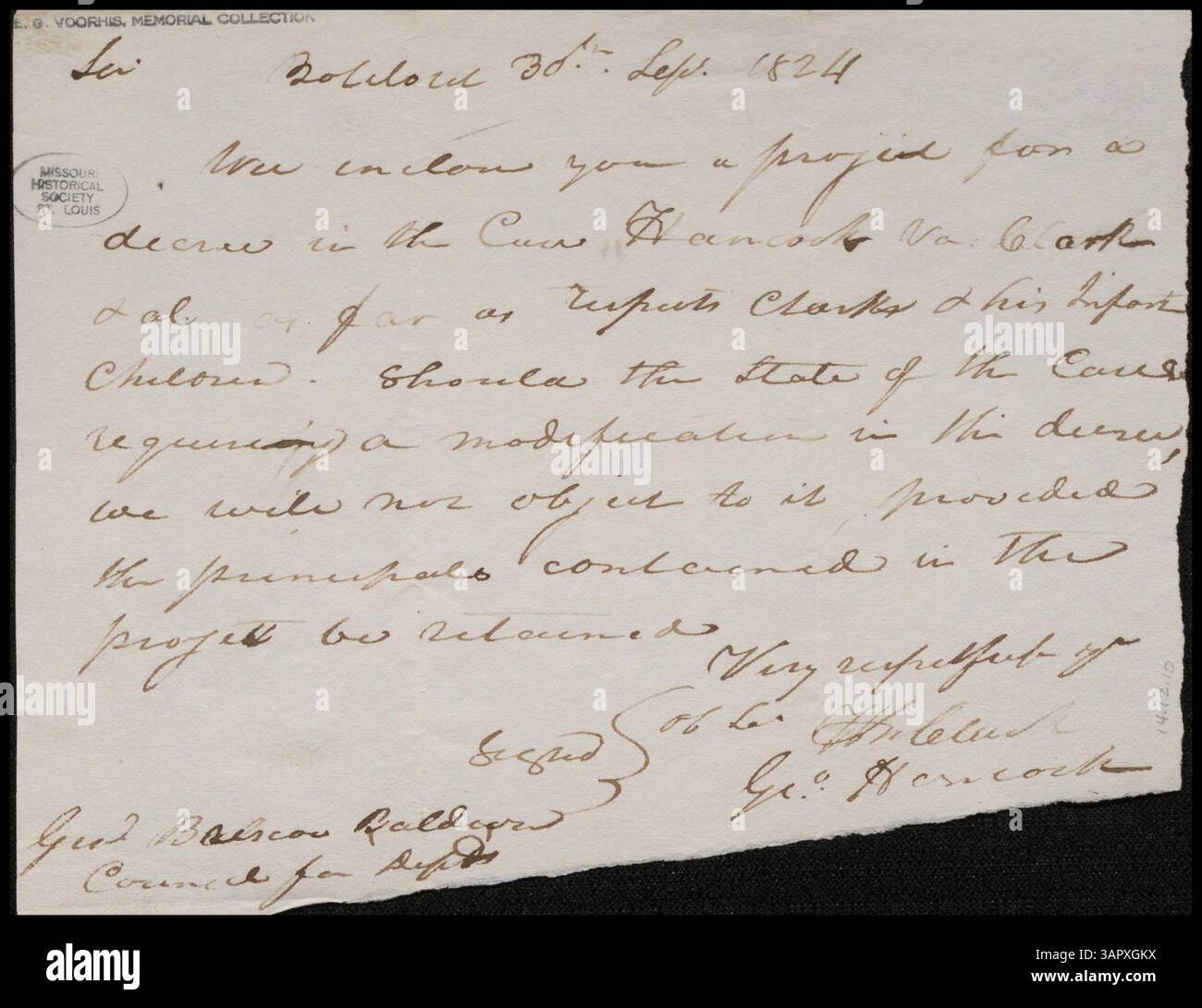 In this letter dated September 30, 1824, George Hancock, Jr. and ...