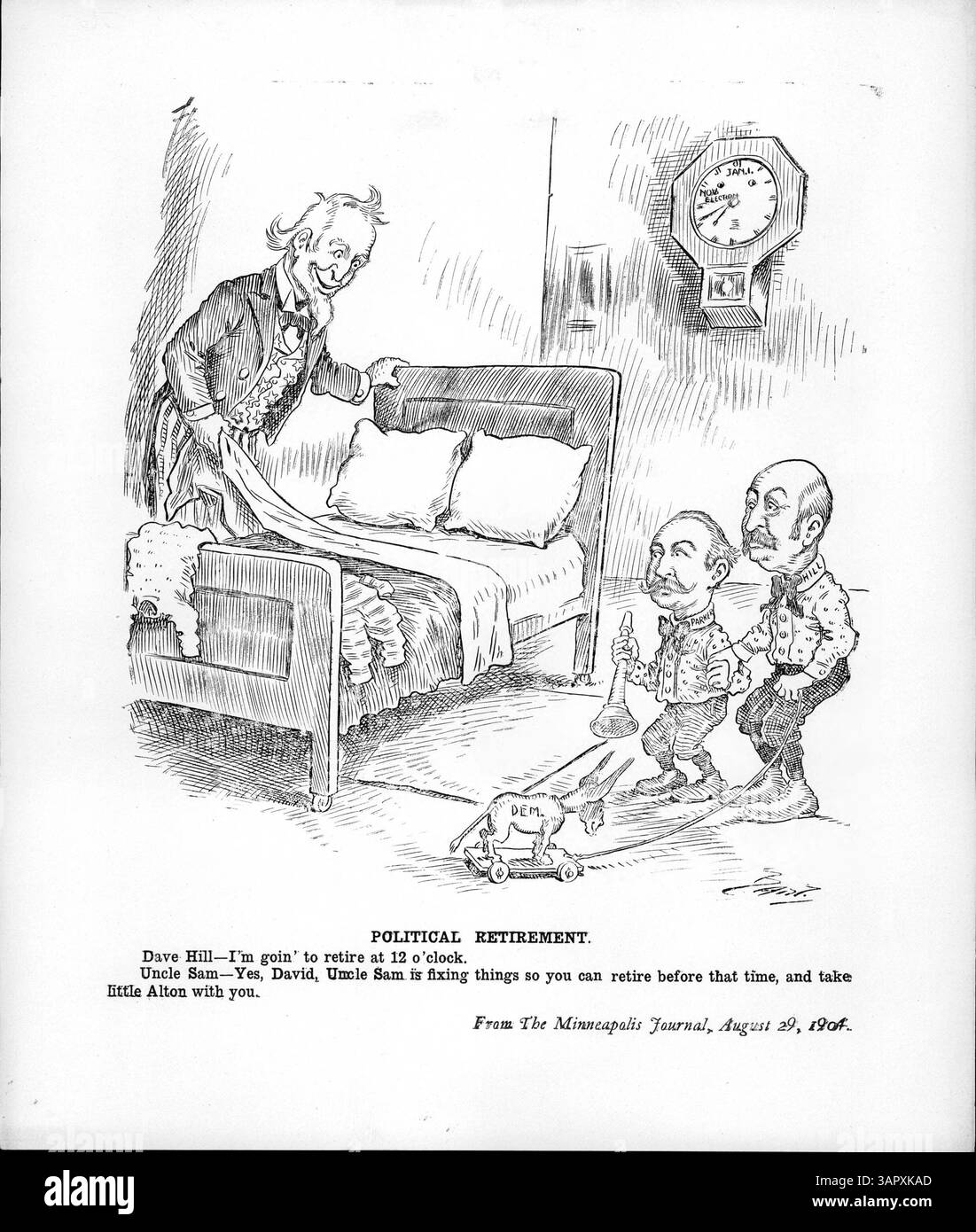 This political cartoon depicts Uncle Sam urging Dave Hill and Alton ...