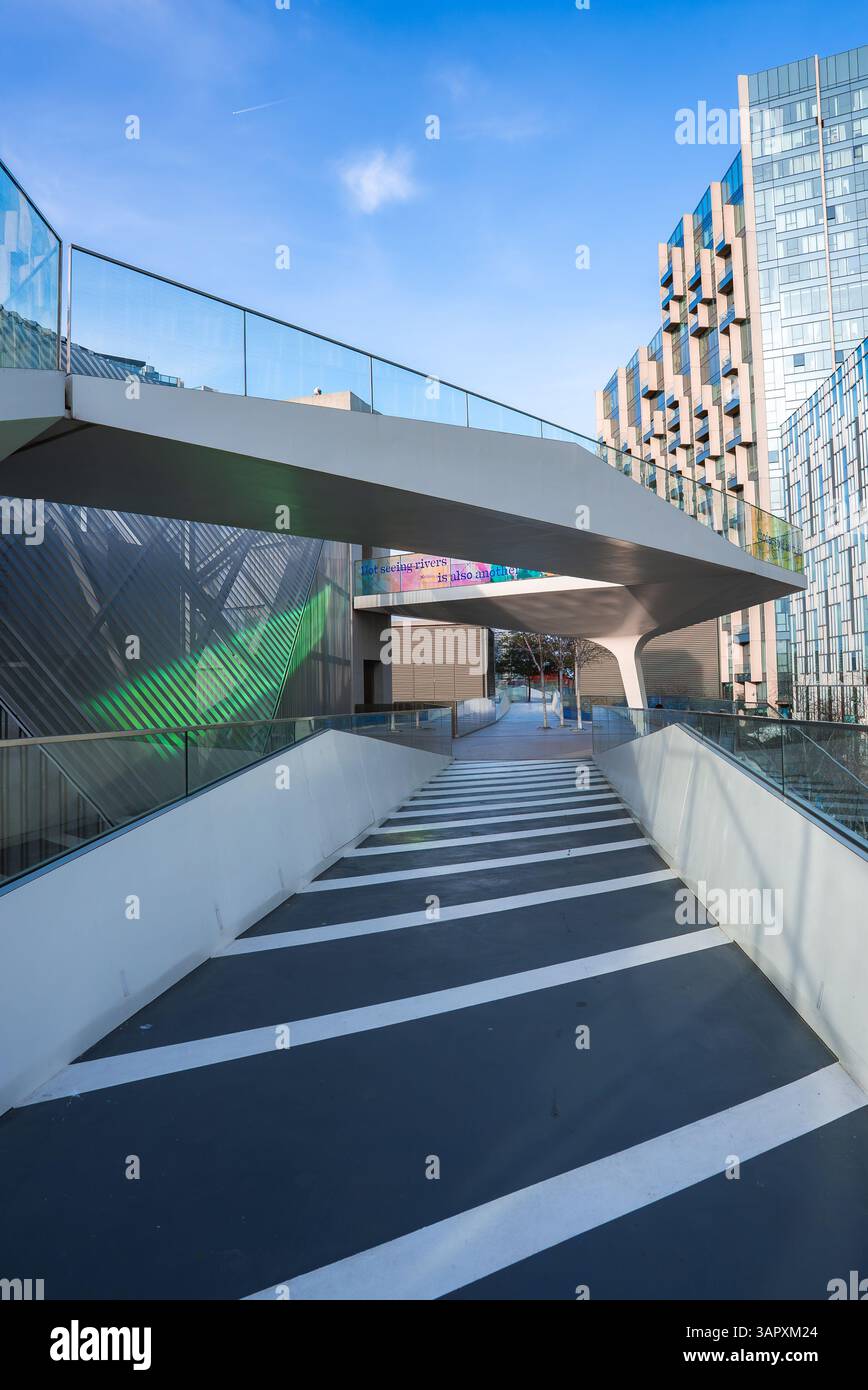 Modern Pedestrian Walkway with Glass Railings in Urban London Stock ...