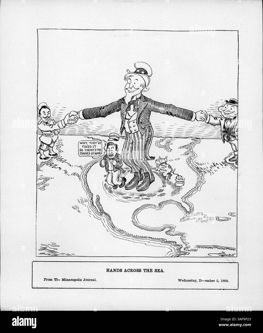 This 1900s cartoon depicts Uncle Sam bridging Japan and Britain ...