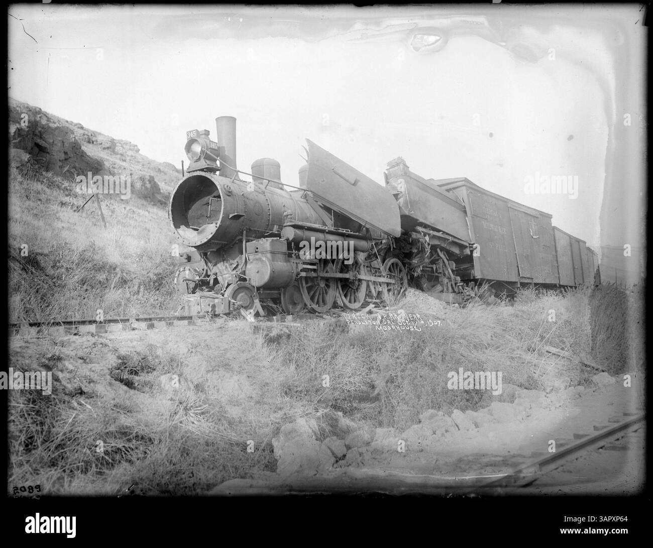 This Lee Moorhouse photograph shows the wreck of engine no. 345 and 366 ...