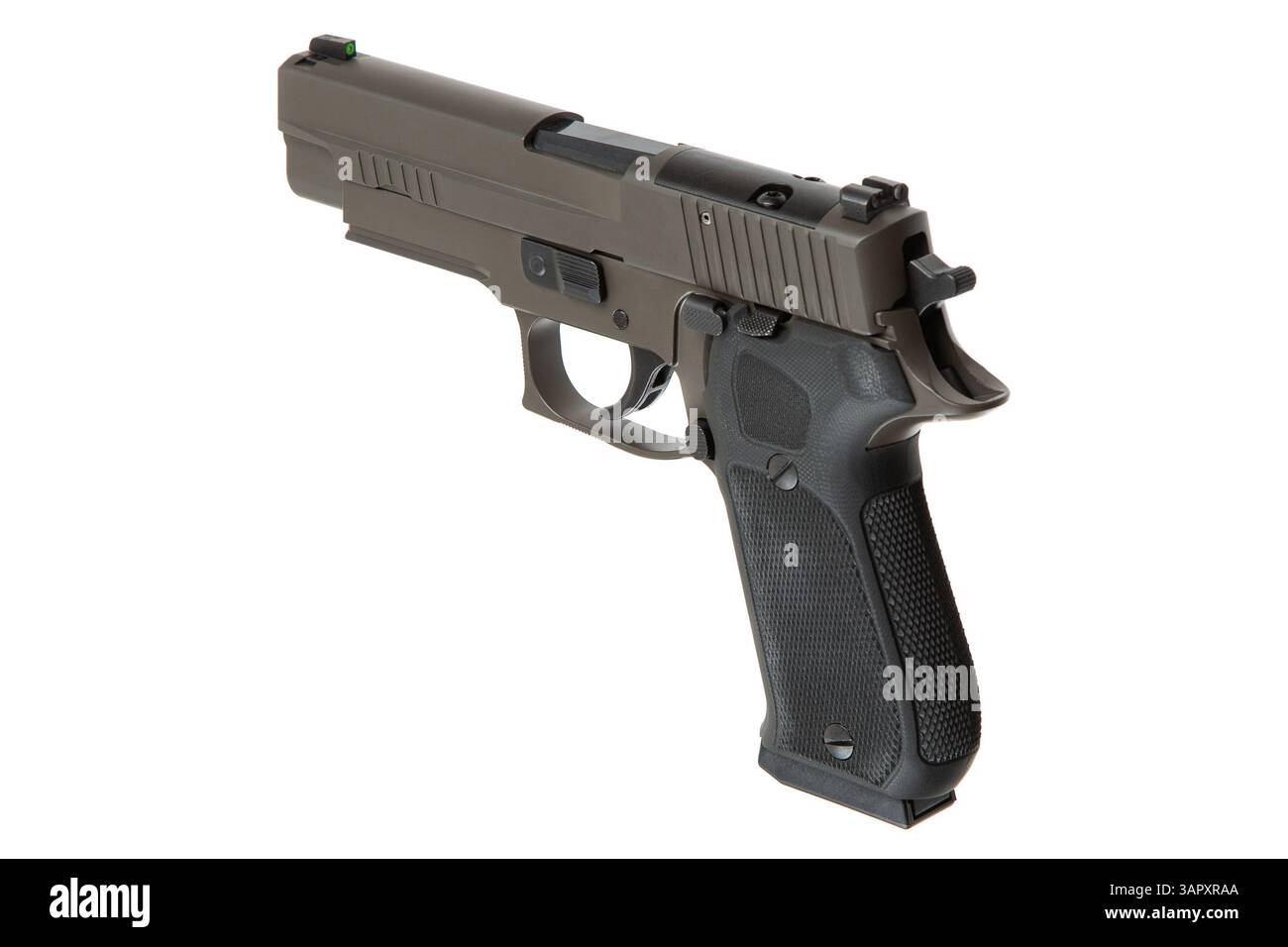Close-up perspective view of modern semi-automatic tactical handgun ...