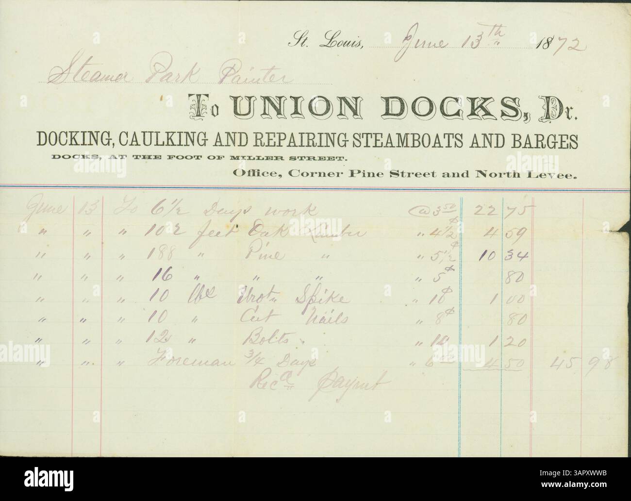 This receipt from June 13, 1872, details the materials and labor ...