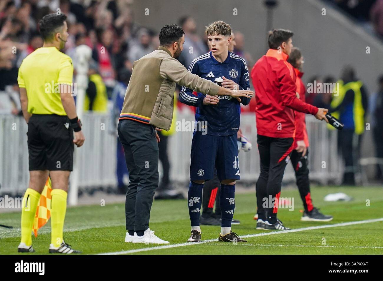 Lyon, France. 10th Apr, 2025. Manchester United Manager Ruben Amorim ...