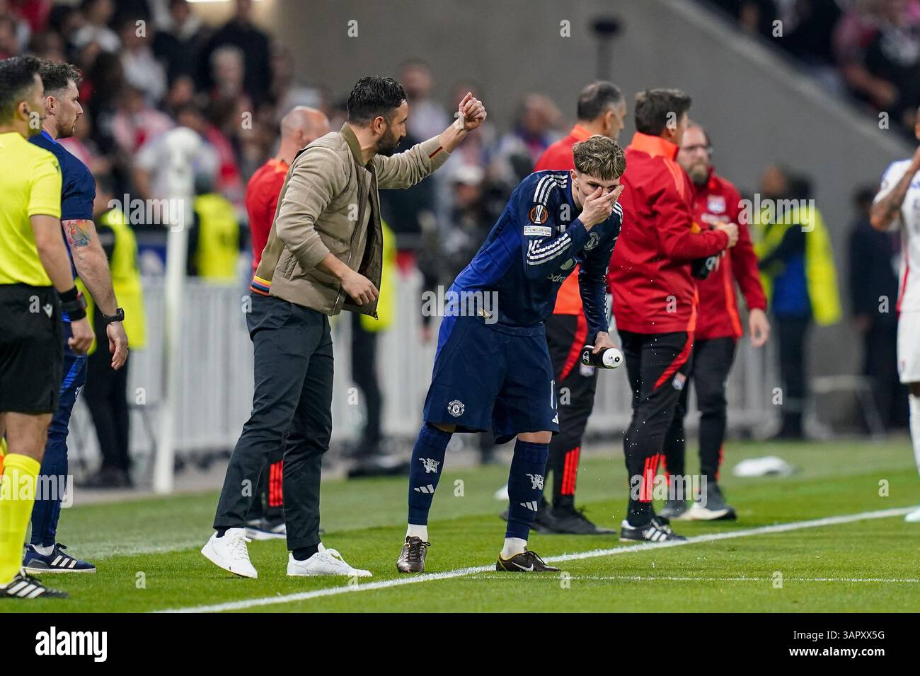 Lyon, France. 10th Apr, 2025. Manchester United Manager Ruben Amorim ...