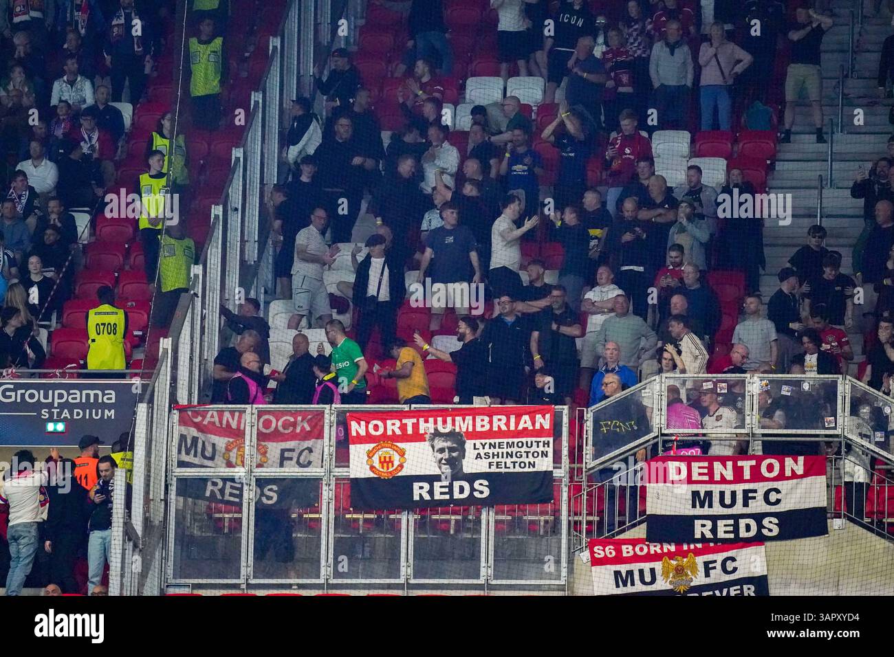 Lyon, France. 10th Apr, 2025. Manchester United fans in the stand ...