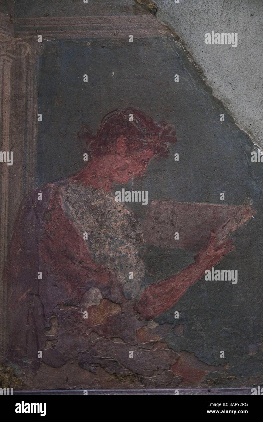 Woman reading a scroll Fresco Pompeii 1st cent. A.D. On exhibit at ...