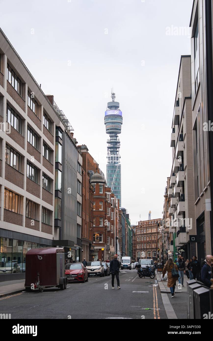 London Street Scene with BT Tower and Urban Architecture Stock Photo ...