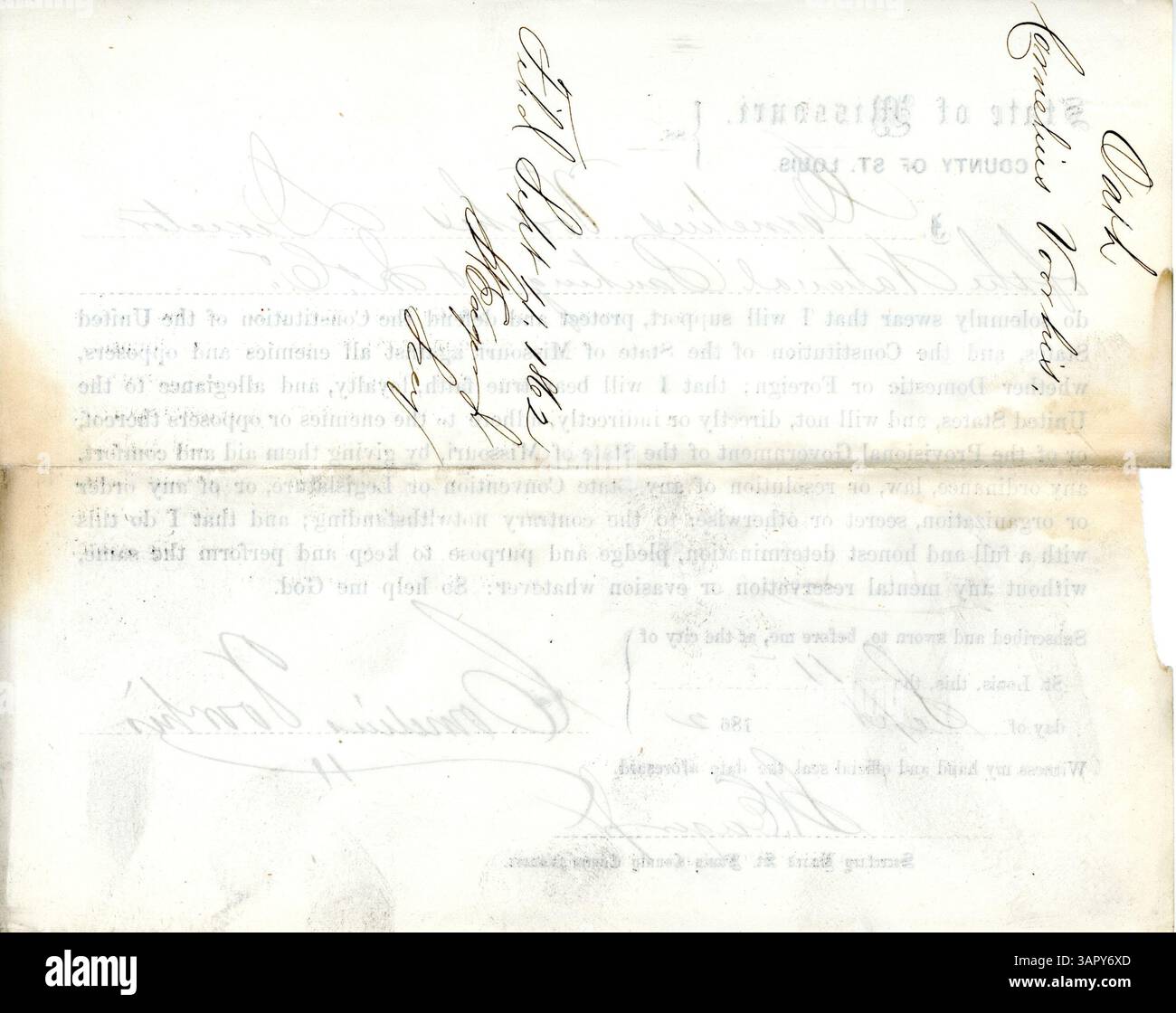 The loyalty oath taken by Cornelius Voorhis of St. Louis County pledges ...