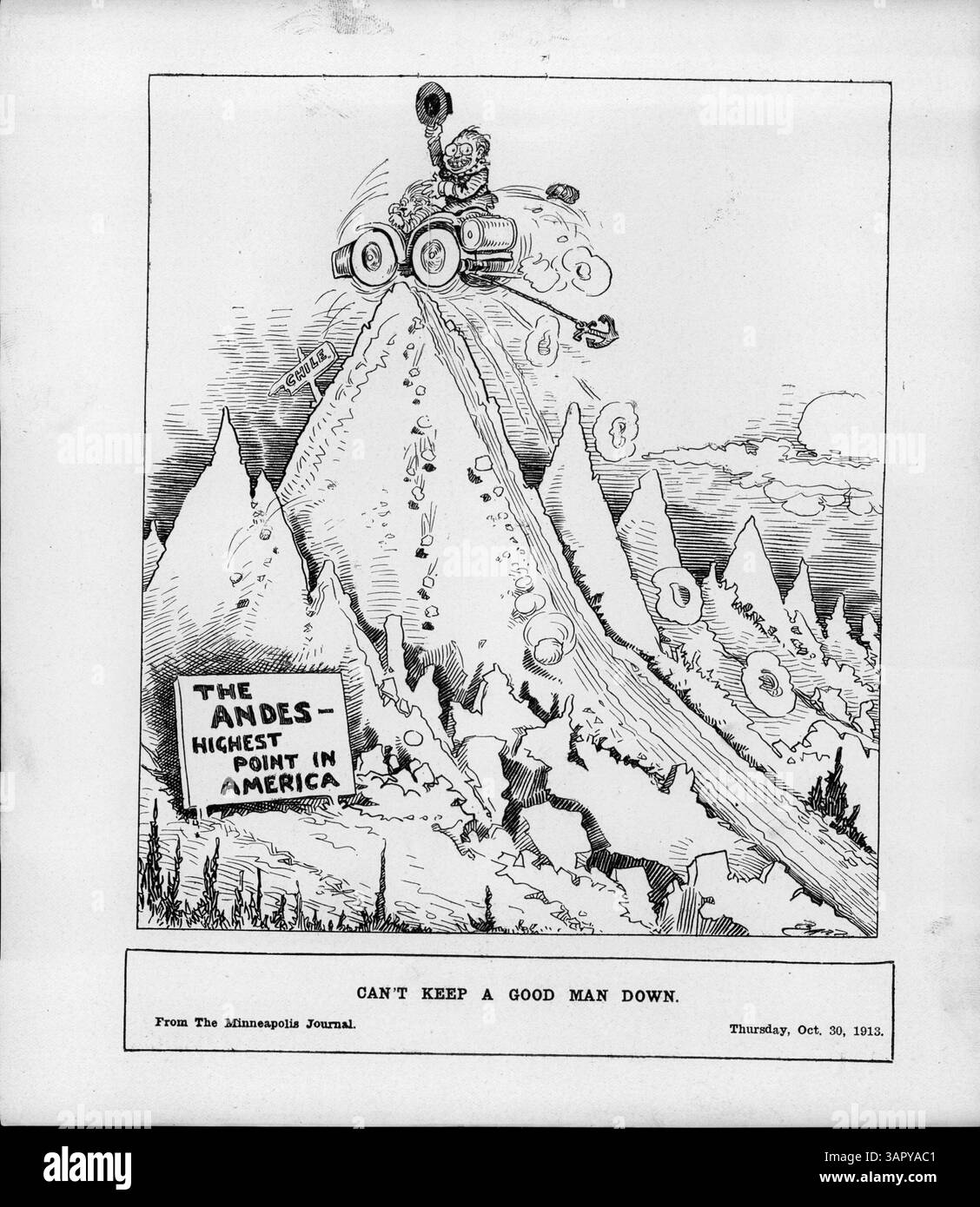 This image features Theodore Roosevelt waving from a car at the top of ...